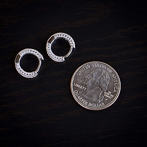 Small Iced CZ Bling Hoops with Cubic Zirconia 14K White Gold Plated 925 Sterling Silver Trendy Hip Hop 12mm Ice Out Huggie Hoop Earrings Jewelry Gifts for Men And Women