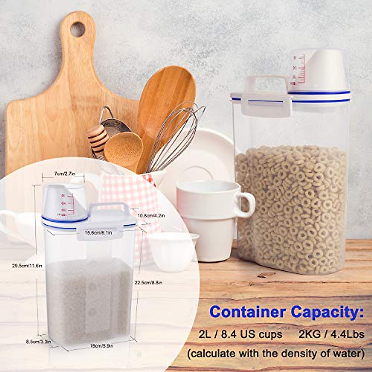 TBMax Rice Storage Bin Cereal Containers Dispenser with BPA Free Plastic + Airtight Design + Measuring Cup + Pour Spout - 2KG Capacities of Rice Perfect for Rice Cooker