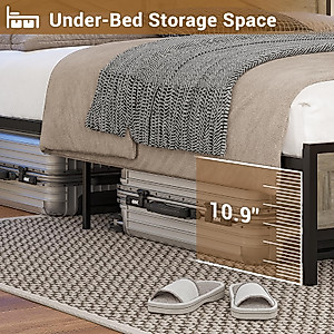 Hasuit Farmhouse Bed Frame King Size with LED Lights and Charging Station, Rustic Platform King Bed with Storage Headboard with Sliding Barn Door, No Box Spring Needed, Rustic Oak