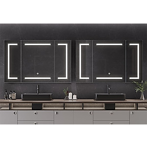 DICTAC Medicine Cabinets with Mirrors and Led Lights 39.4''x23.6'' Wall Bathroom Mirror with Storage and Charging Station Wall Mounted 3 Doors Mirror Medicine Cabinet Organizer with Storage,White