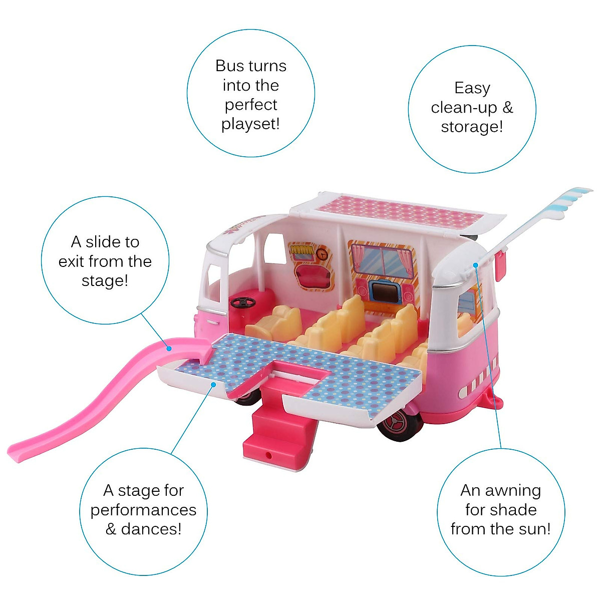 Vokodo Picnic Adventure Van With Doll Figurine Includes Slide Patio Furniture And Wardrobe Kids Pretend Play Party Bus Cooking Truck Kitchen Vogue Toy Fashion Car Vehicle Great Gift For Girls Children