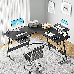 CubiCubi L Shaped Desk, Computer Corner Gaming Desk with Large Monitor Stand, 51.2" Home Office Writing Table, Workstation with Storage Drawer, Space-Saving, Black