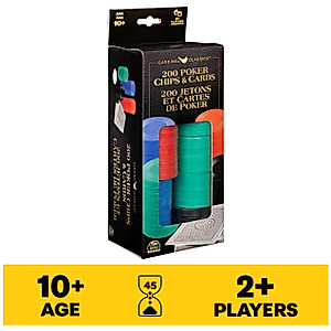 Cardinal Classics, 200 Poker Chips Set Playing Cards Deck Dealer Button Texas Hold ‘Em Classic Casino Table Game, for Adults and Kids Ages 10 and up