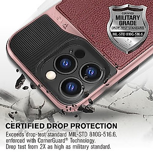 VENA vCommute Wallet Case Compatible with Apple iPhone 14 Pro (6.1"-inch), (Military Grade Drop Protection) Flip Leather Cover Card Slot Holder with Kickstand - Red