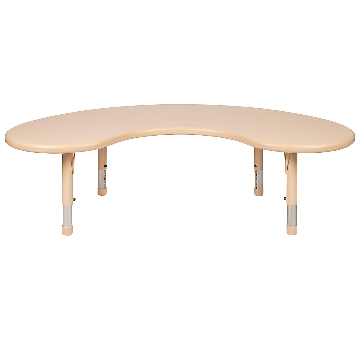 EMMA + OLIVER 35" Wx65 L Half-Moon Natural Plastic Adjustable Activity Table-School Table for 8