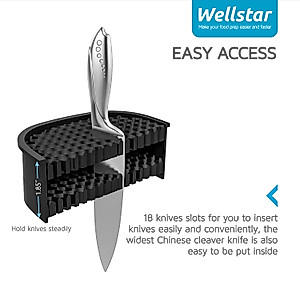 Universal Knife Block Holder for Kitchen, WELLSTAR Knife Stand without Knives, Safe Space Saver Large Volume Stable Knife Storage with Scissors Slot, Detachable for Easy Cleaning - Blue