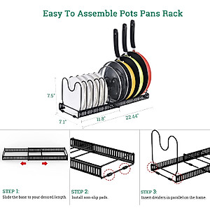 Expandable Pot and Pan Organizers for Cabinet Pot Lid Organizer Pot Rack with 10 Adjustable Dividers Pots Lid Holder Kitchen Pantry Bakeware Organizer and Storage (White)