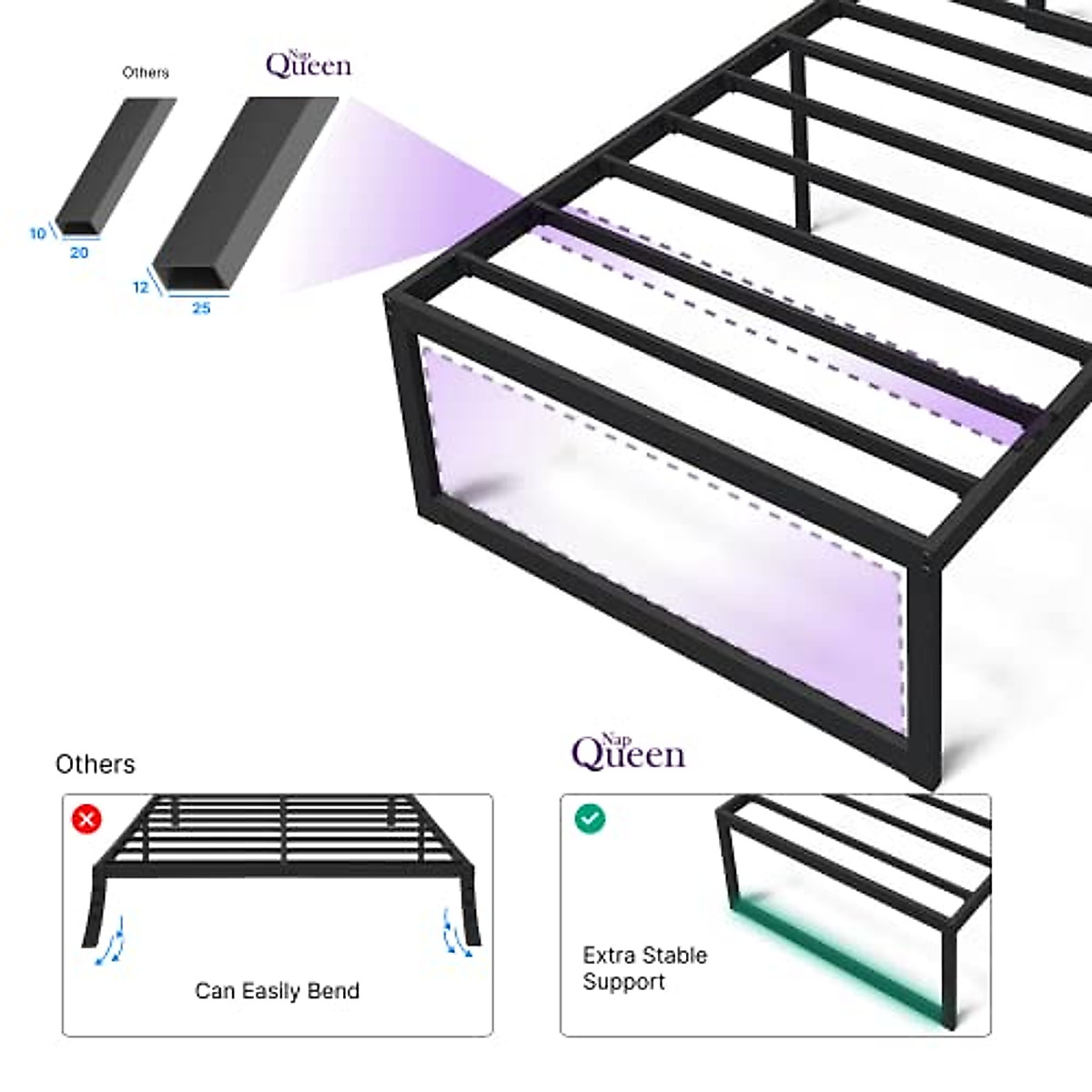 NapQueen Alpha New Metal Platform Bed Frame/Modular Design/Max Weight Capacity 1500 lbs/Heavy Duty/No Box Spring Required/Easy Assembly, Twin