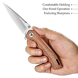 TRIVISA Folding Pocket Knife for Men，Outdoor EDC Flipper Knives with Clip, 3.26" 154CM Steel Blade & Micarta Handle，Ball Bearings Pivot,Gift for Camping Fishing Hiking Survival.Volans-04O