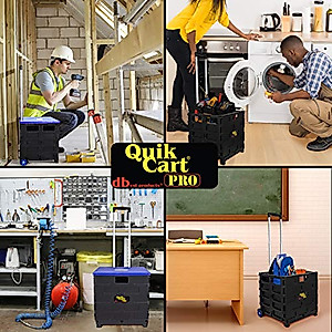 dbest products Quik Cart Pro Wheeled Rolling Crate Teacher Utility with seat Heavy Duty Collapsible Basket with Handle, Blue