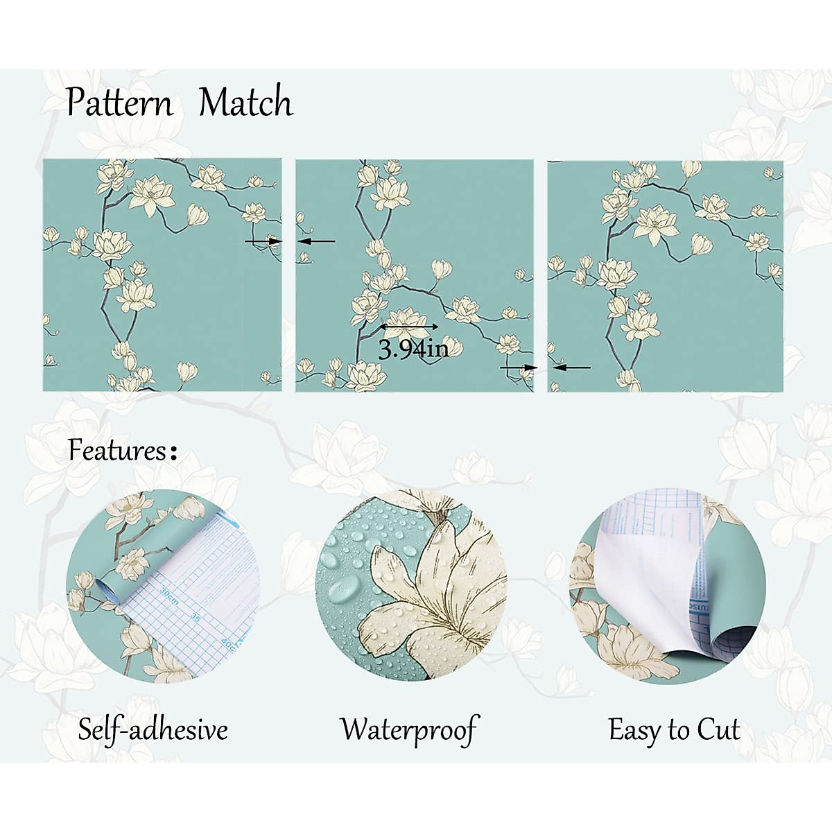 GloryTik Peel and Stick Wallpaper Blue Beige Floral Contact Paper Self Adhesive Removable Waterproof Wall Paper for Bedroom Bathroom Cabinets Room Walls 17.3" x 118"