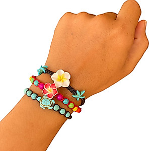 LAVIP Leather Anklet or Bracelet Starfish Turquoise Hawaiian Plumeria Flower Starfish Turquoise Hemp Bracelet