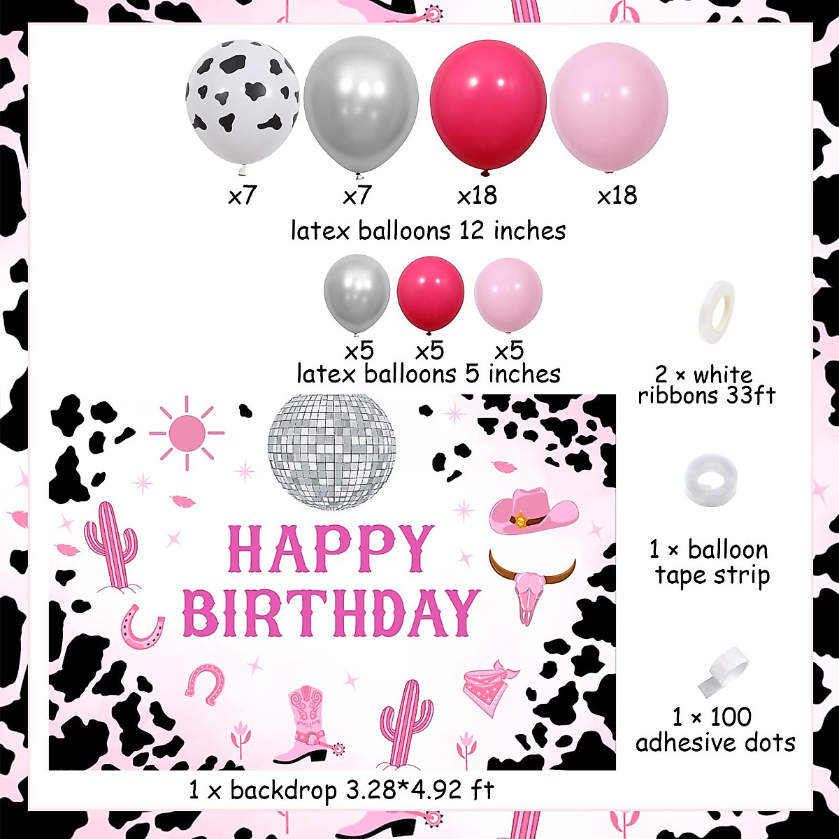 Space Cowgirl Birthday Party Decorations Balloons Garland Arch Kit - Western Cowgirl Nashville Bday Celebration Party Supplies Set - Disco Star Balloon Backdrop