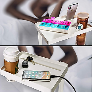 Aleratec Bedside Shelf and Mattress Tray Nightstand with Built in Cup Holder and Tablet or Phone Slot | Night Accent Table Bed Stand - White