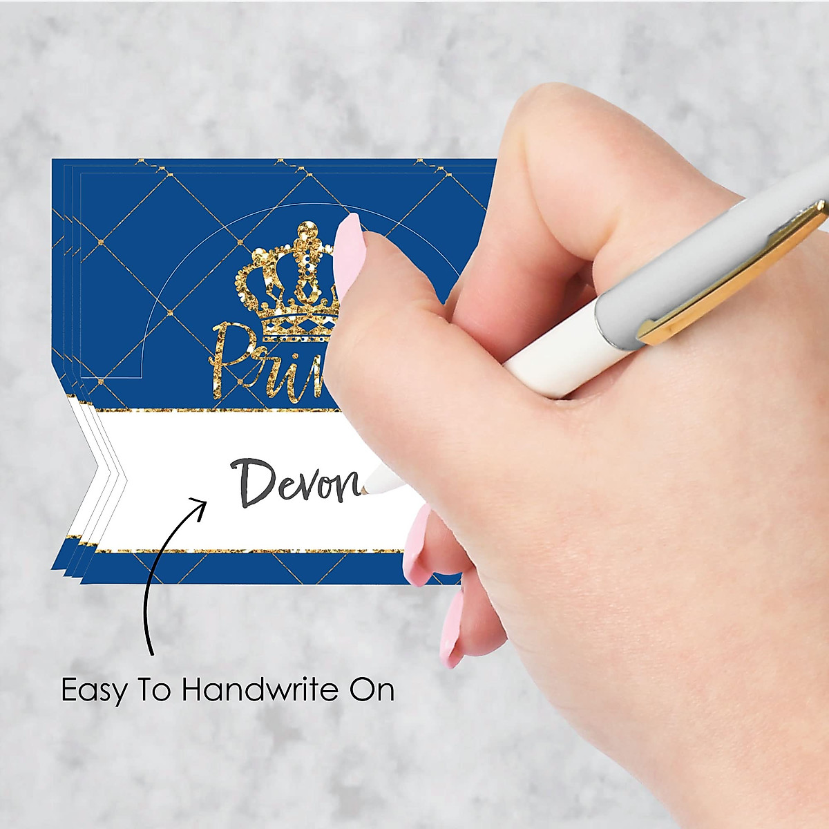 Big Dot of Happiness Royal Prince Charming - Baby Shower or Birthday Party Tent Buffet Card - Table Setting Name Place Cards - Set of 24