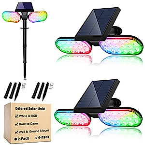 EMANER Solar Outdoor Light Colored, Red/Blue/Green Solid Color+Multicolor Changing, Solar Spotlights Keep On, Dusk to Dawn Solar Light Waterproof for Tree/Garden/Patio/Pool Area, 2-Pack