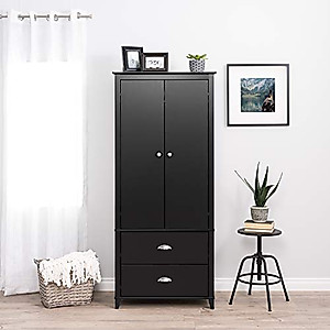 Prepac Yaletown Traditional Wardrobe Closet with Drawers and 2 Doors, Stylish 2-Door Armoire Portable Closet 21" D x 31.5" W x 72" H, Black, BABH-1205-2K