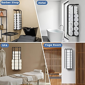 BasicForm Towel Racks for Bathroom, Towel Holder for Double-Layer Storgae, Rolled Towel Rack Wall Mounted, Bath Towels Organizer for Small Bathroom Apartment Dorm Rooms, Sturdy Metal, Black