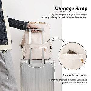 Hp hope Smart Backpack for Women Travel, Durable Carry On Backpack with USB Charging Port & Wet Pocket Fits 15.6 Inch Laptop, Beige