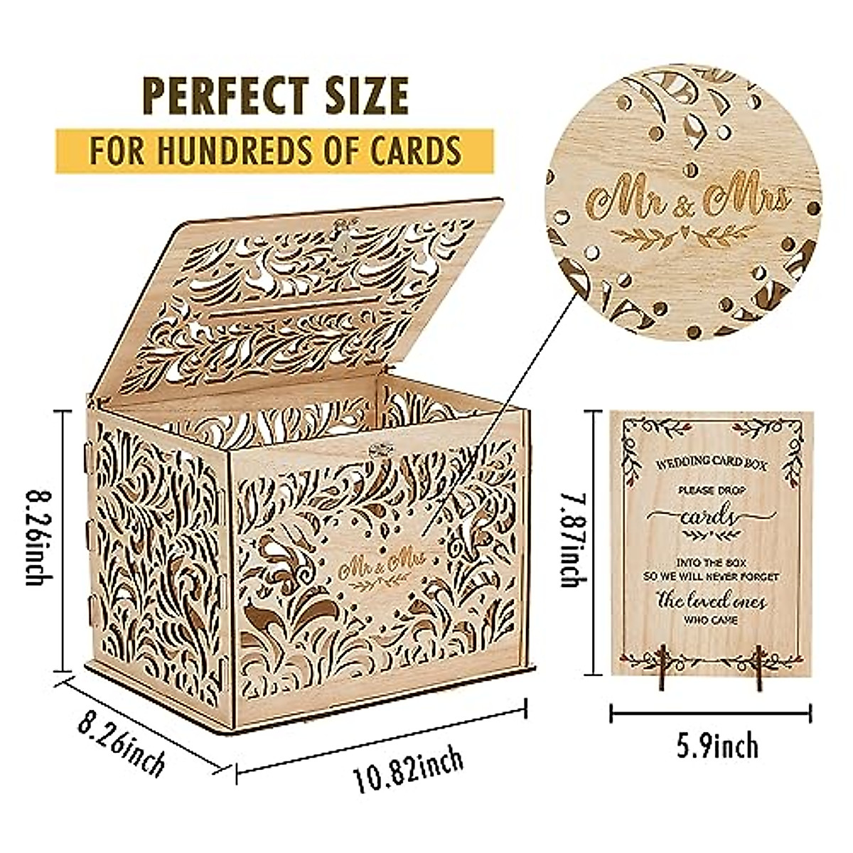 AW BRIDAL Wedding Card Box with Card Sign, Mr Mrs Gift Box Money Envelop Boxes for Party Graduation Reception Engagement Bridal Shower Gifts for Couples