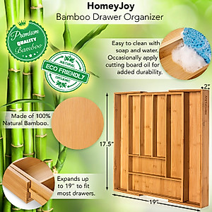 Bamboo Silverware Drawer Organizer - Expandable 100% Bamboo Cutlery Kitchen Drawer Organizer – Premium Wooden Utensil/Cutlery Tray for Kitchen Flatware Set– Eco-Friendly Silverware Organizer