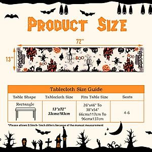Netnology Black White Spooky Halloween Table Runner with Pumpkin Ghost Witch Black Cat Bat Spider Web, Fall Halloween Party Decoration Holiday Indoor Home Kitchen Table Decor 13 x 72 Inch