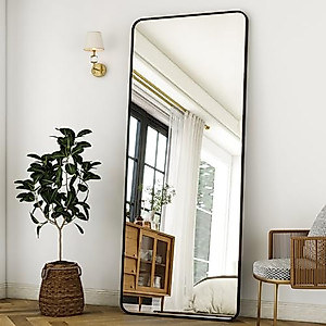 HARRITPURE Full Length Mirror 64"x21" Rounded Corner Aluminum Frame Black Full Body Floor Mirror Rectangle Standing Mirrors for Living Room Bedroom Cloakroom