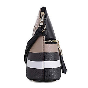 SG SUGU Lightweight Medium Dome Crossbody Bag with Tassel | Plaid Pattern | Black/Brown