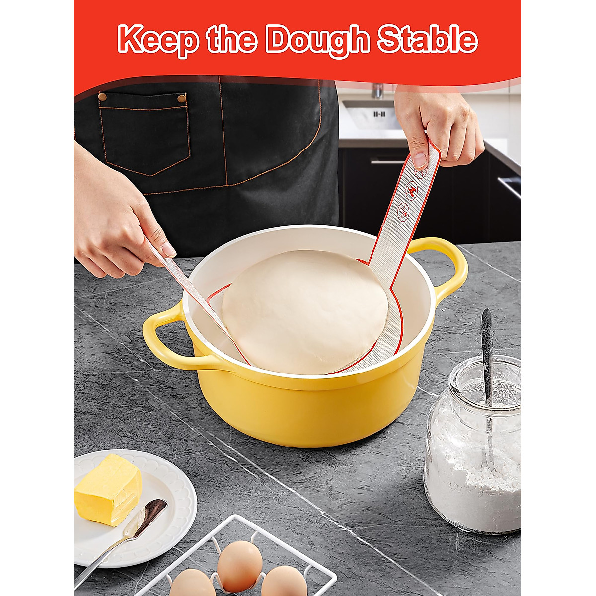 SMARTAKE 2-Pack Silicone Bread Sling for Dutch Oven, Reusable Bread Baking Mats with Long Handles, Include Spatula, Non-Stick Bread Baking Sheet Liners for Transferable Dough Pastry (Red & Black)