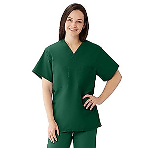 Medline ComfortEase Unisex Reversible Scrub Top, 2 Pockets, Evergreen, Size Large