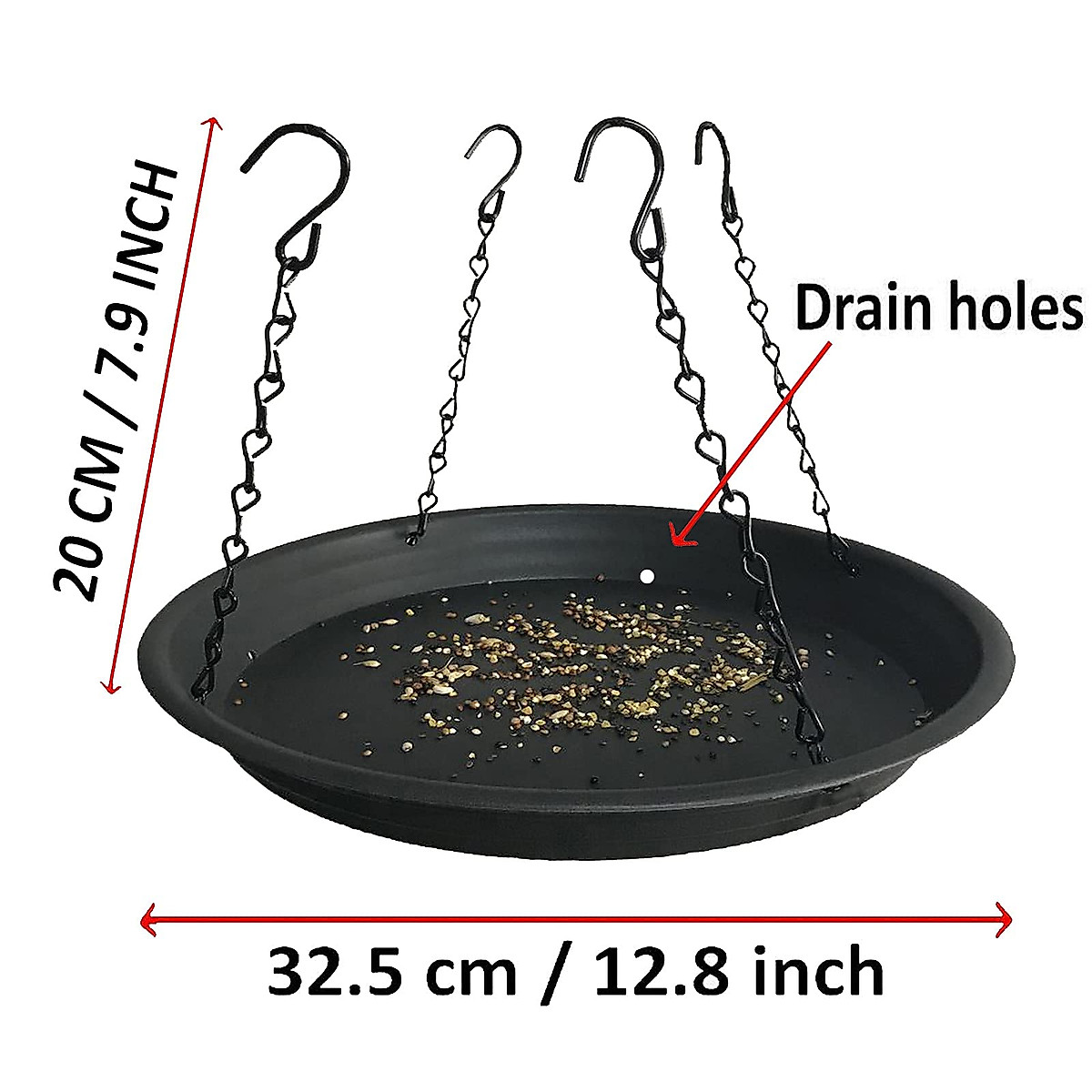 12.8" Homes Garden Platform Bird Feeder, Large Hanging Tray Squirrel Feeder, Bird Seed Catcher Tray, Bird Viewing, for Attracting Birds Outdoors, Backyard, Large Capacity, Black