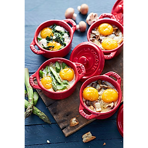 STAUB Ceramics Dutch Oven 3-piece Mini Round Cocotte, Cherry