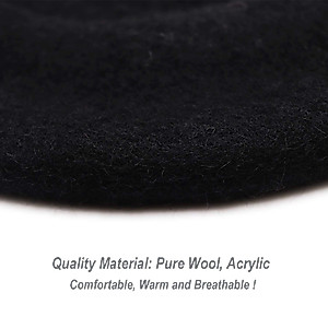 Wheebo Wool Beret Hat,Solid Color French Style Winter Warm Cap for Women Girls(Black)