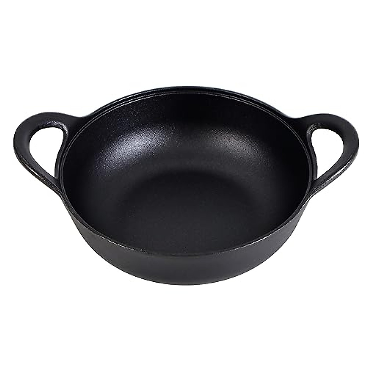 Cast Iron Balti Dish Pot with a Glass Lid, 3 Quart Medium Cast Iron Casserole Dish, Nonstick Handi Cast Iron Kadai Indian, Asian Wok, Dutch Oven
