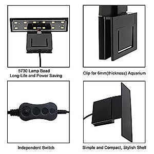 Senzeal X3 Libra Aquarium Fish Tank Light US 6W 12 LED Aquarium Planted Clip Lamp 600LM for 8-15 Inch Fish Tank White LED Lighting