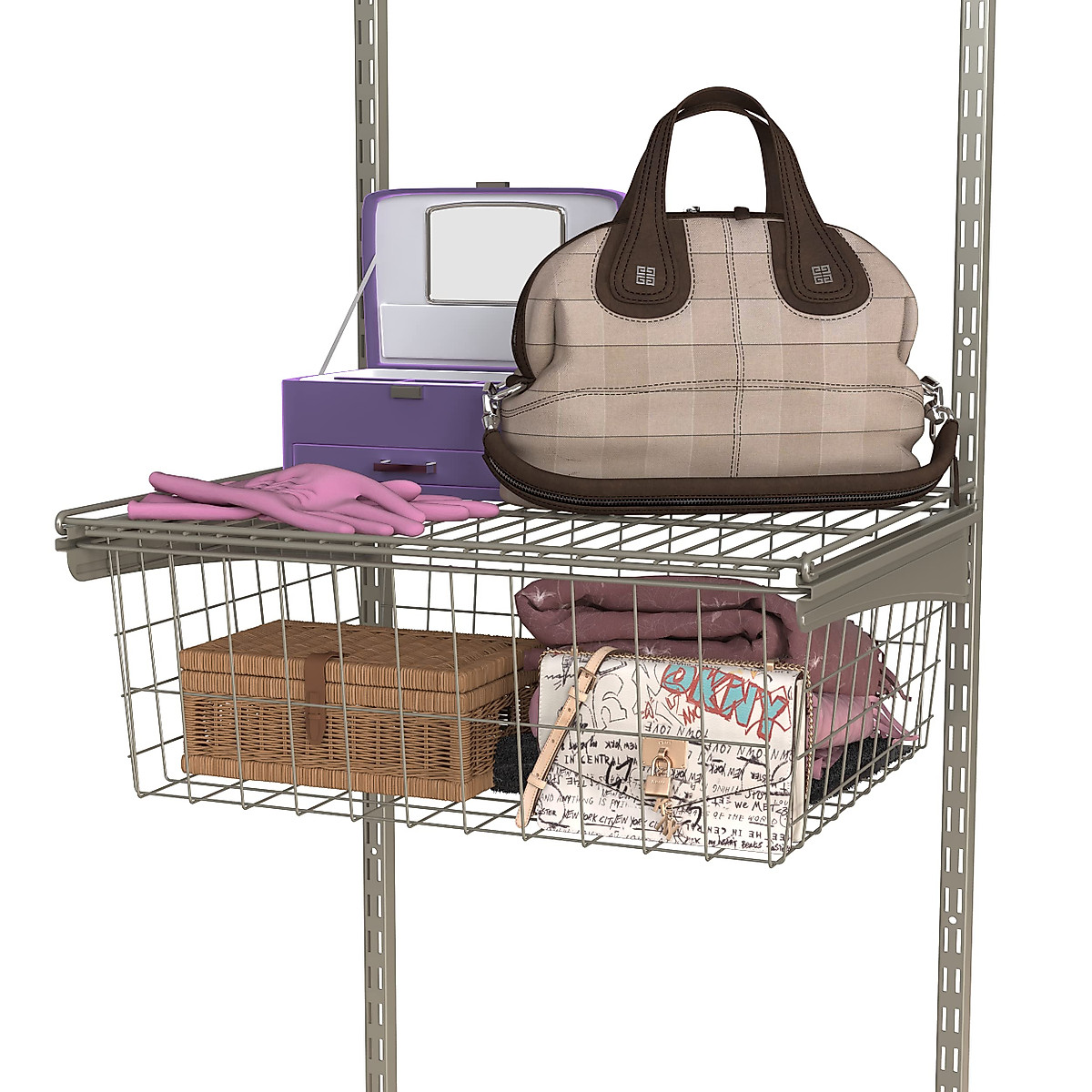 ClosetMaid ShelfTrack Wire Basket Add-On Drawer, Compatible with Drawer Frame Hardware, Nickel Finish
