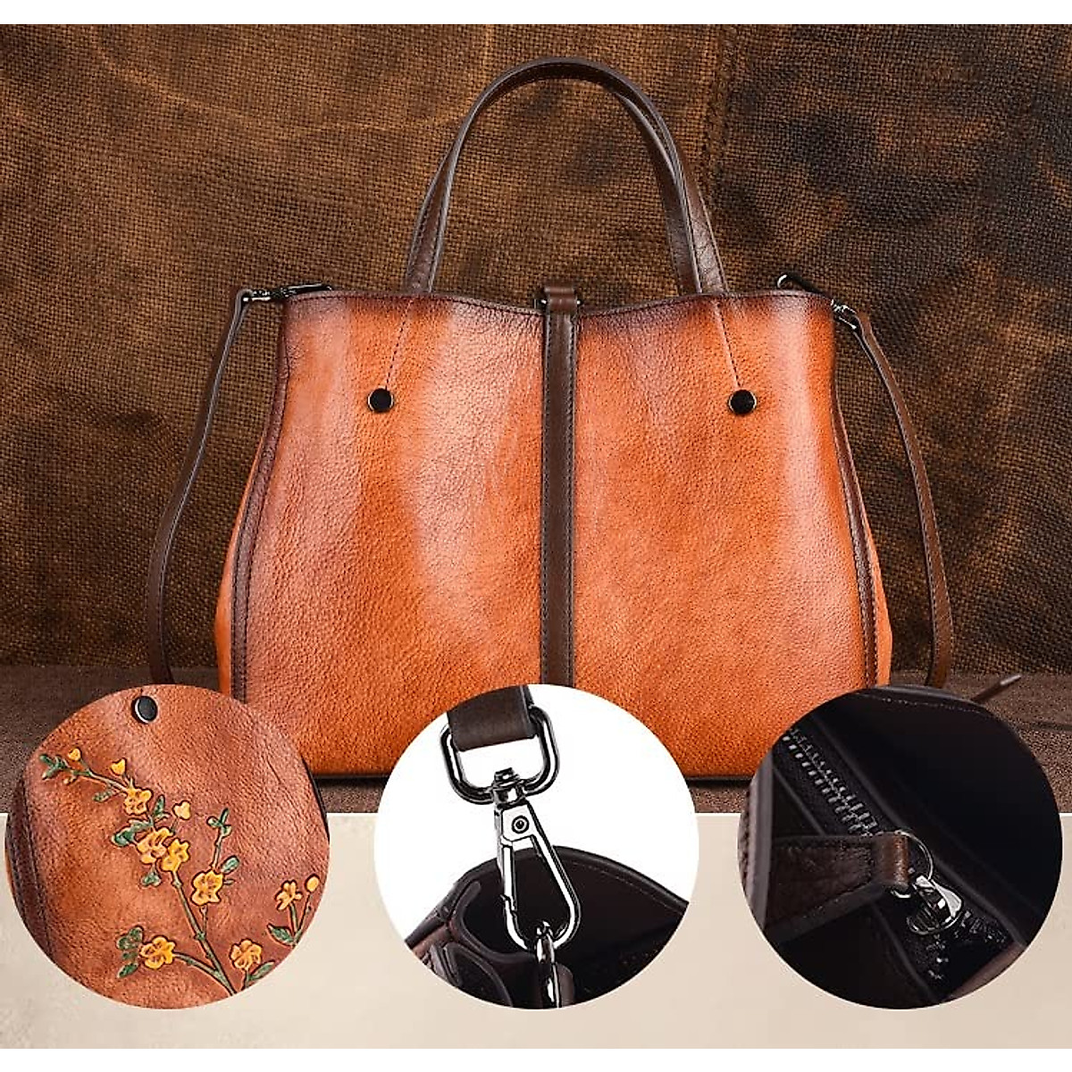 LMKIDS Genuine Leather Satchel for Women Top Handle Bags Handmade Purse Vintage Hobo Crossbody Handbags Tote Bag (Brown)