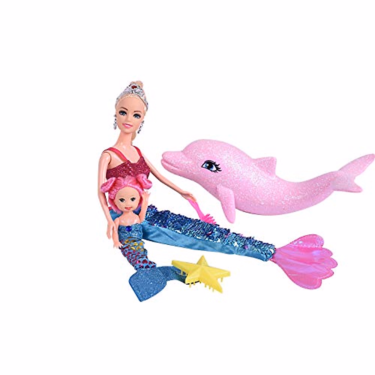 BETTINA Mermaid Princess Doll Pack, Color Changing Mermaid Tail, Dress Doll 12" and Dress Doll 3" and Dolphin Color Reveal Mermaid Toys for Little Girls and Play Gift Set Aged 3+