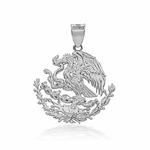 Claddagh Gold Certified 925 Sterling Silver Mexico Mexican Coat of Arms Eagle Charm Pendant