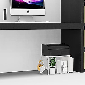 VEDECASA White Wooden Under Desk Printer Stand Holder with Storage Bin Headphone Hook for Home Office, Multi Purpose Organizer Modern Desktop Printer Shelf with Adjustable Anti-Skid Pads (White)