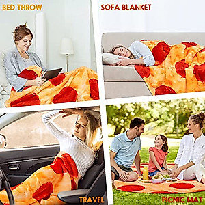 Firstsix Pizza Blanket Adult Size, 71 Inch Realistic Pepperoni Pizzas Blanket, Upgraded Double Sided 290 GSM Flannel Funny Food Blanket, Novelty Throw Blanket for Couch, Bed, and Travel
