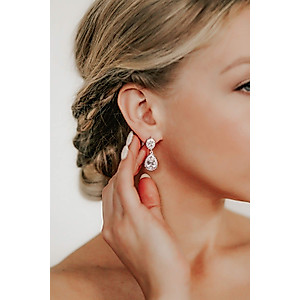 SWEETV Teardrop Dangle Earrings for Brides,Cubic Zirconia Drop Earrings for Women - Prom,Pagegant,Wedding Jewelry, Clear