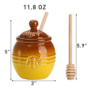Hiceeden 2 Pack Ceramic Honey Pot with Dipper and Lid, 12 Oz Yellow Honey Jar Bee Embossed Honey Storage Container for Kitchen, Decoration, Coffee/Tea Bar