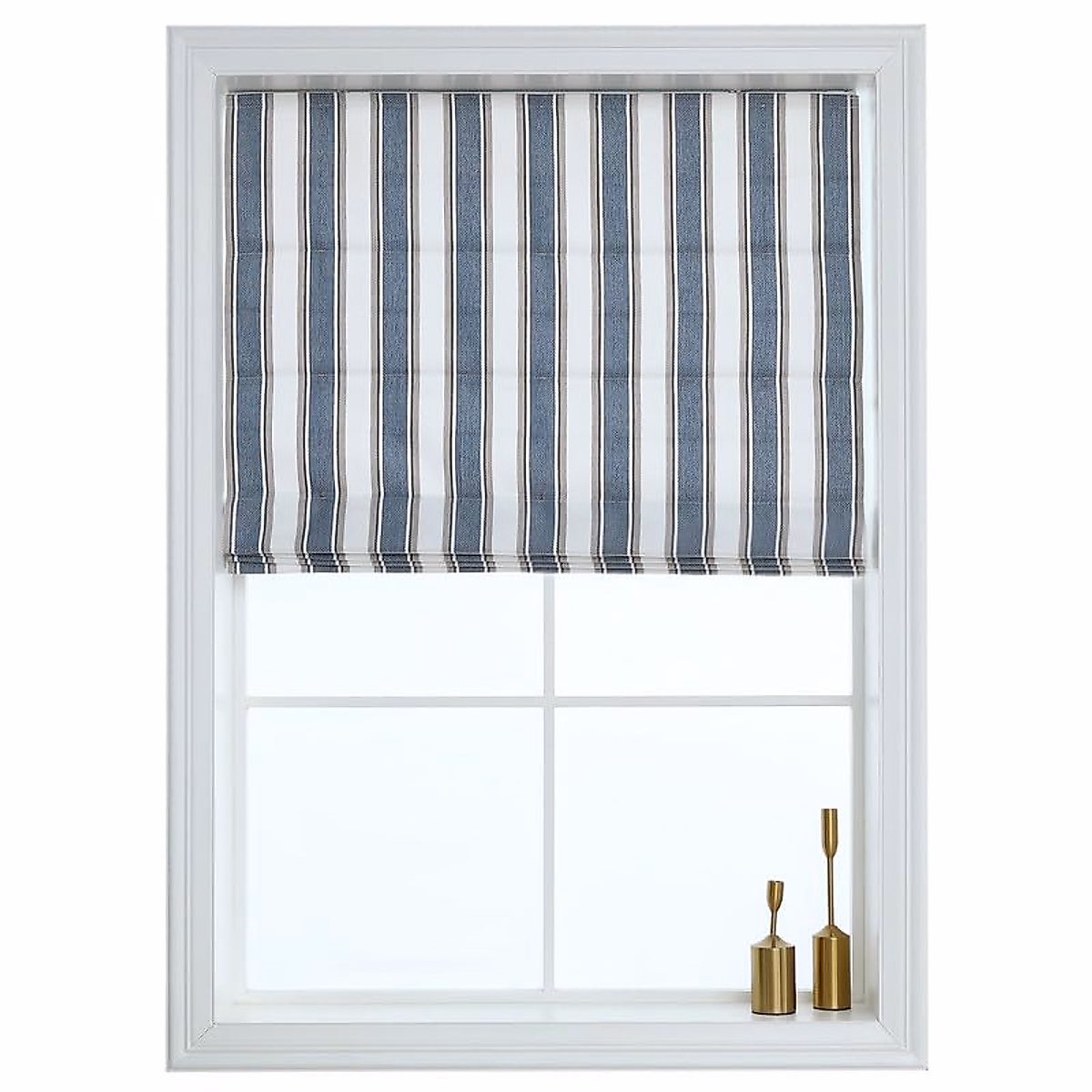 Everyday Celebration Roman Shades for Windows, Cordless Room Darkening Roman Window Shades, Pull Down Yarn-Dyed Vertical Stripe Window, Indoor Blinds & Shades with Woven Fabric, 35" W X 64" H, (Blue)