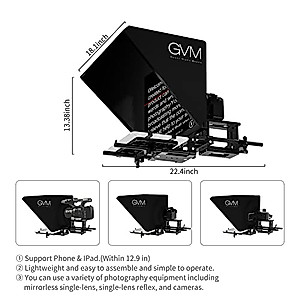 GVM Teleprompters for ipad Tablet DSLR Camera Portable 18'' Teleprompter Kit with Remote Control & App,Solid Aluminum Constructions,Colorless Spectroscope,Ultra HD Wide-Angle Lens