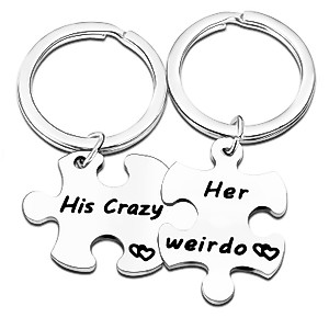 His and Hers Keychains Gift for Husband From Wife Gifts Girlfriend Boyfriend Gifts Couple Keyring for Men Women Her weirdo His crazy Matching Couples Keychains Jewelry Set (Style B)