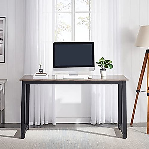 OFICS 55.1" Large Computer Desk,Modern Simple Style PC Laptop Desk for Home Office,Office Desk Workstation with Wide Metal Sturdy Frame,Thicker Steel Legs Study Desk,Rustic/Black