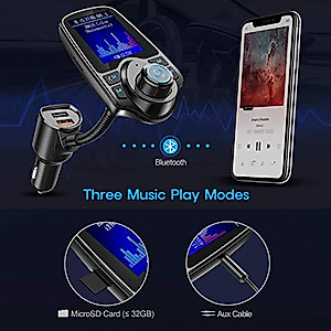 Nulaxy Wireless In-Car Bluetooth FM Transmitter Radio Adapter Car Kit W 1.8 Inch Display Supports TF/SD Card and USB Car Charger for All Smartphones Audio Players-KM18 color