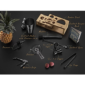 ROCKSLY Mixology Bartender Kit and Cocktail Shaker Set for Drink Mixing | Mixology Set with 10 Bar Set Tools and Bamboo Stand Makes It The Perfect Home Cocktail Kit | Complete Bartender Kit (Black)