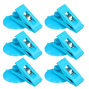 6pcs Suction Cup Clips, Shower Curtain Clips Splash Guard Round Suction Cups with Clamp to Prevent Water Splashing Out Windproof Suction Wall Hanger/Holder for Fridge Shower Room Glass Window(Blue)